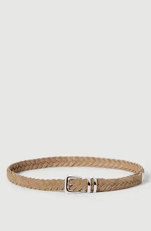 Brunello Cucinelli Reversed Calfskin Braided Belt With Tip - Hazelnut