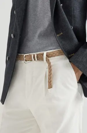 Brunello Cucinelli Reversed Calfskin Braided Belt With Tip - Hazelnut