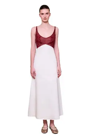 PCFG Embroidered Floral Midi Dress - White