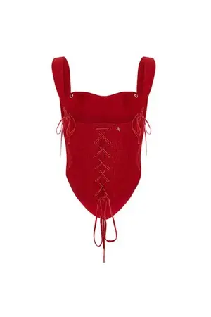 PCFG Embroidered Corset Top With Lace-up Detail