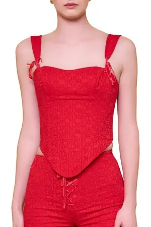 PCFG Embroidered Corset Top With Lace-up Detail