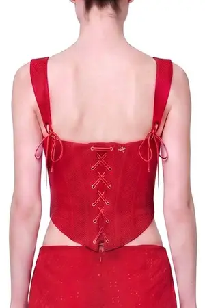PCFG Embroidered Corset Top With Lace-up Detail