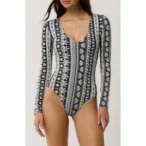 Rip Curl Samba Stripe Long Sleeve Swimsuit - Black