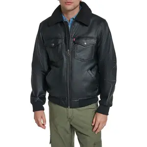 LEVI'S Faux Leather Bomber Jacket With Faux Shearling Collar - Black