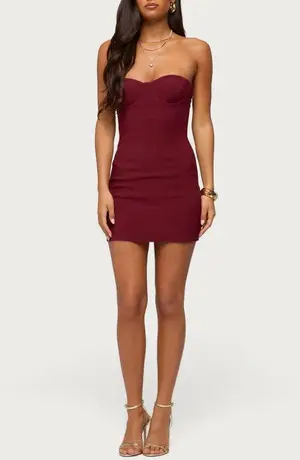 EDIKTED Sirena Strapless Cupped Minidress - Burgundy