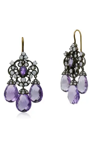 Fred Leighton Amethyst & Diamond 3-drop Chandelier Earrings - Gold