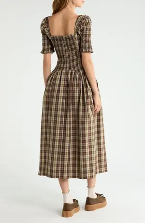 DAMSON MADDER Checked Organic Cotton Midi Dress