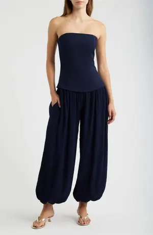 Line & Dot Lowen Strapless Wide Leg Jumpsuit - Navy