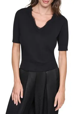 Dkny Lace Trim Sweater Black