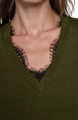 Dkny Lace Trim Sweater - Dark Olive