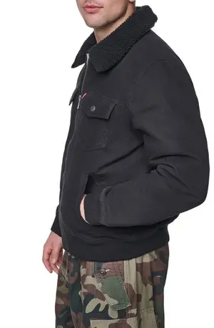 LEVI'S Cotton Aviator Bomber Jacket With Faux Shearling Collar - Black