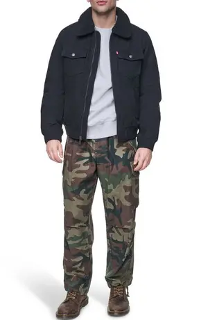 LEVI'S Cotton Aviator Bomber Jacket With Faux Shearling Collar - Black