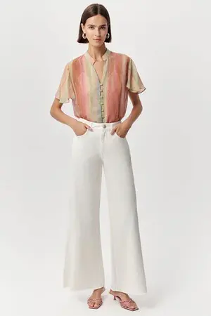 EXQUISE Savanah High Waist Wide Leg Denim Trousers - Bone