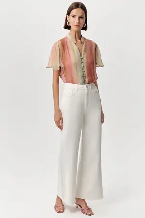EXQUISE Savanah High Waist Wide Leg Denim Trousers - Bone