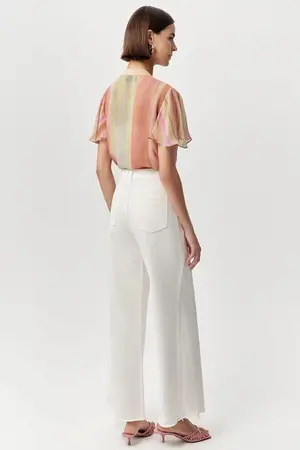 EXQUISE Savanah High Waist Wide Leg Denim Trousers - Bone