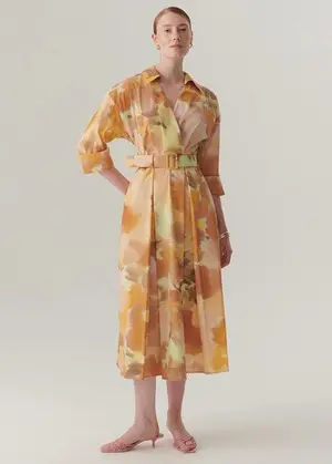 EXQUISE Brooklyn Midi Dress - Yellow Patterned