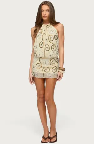 EDIKTED Areli Beaded Sequin Halter Minidress