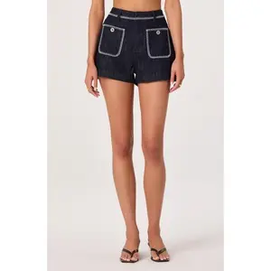 Astr The Label Bobbie Stitch Detail High Waist Shorts - Dark Denim