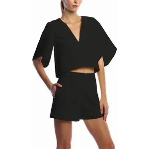 LBLC THE LABEL Amalfi Deep V Blouse - Black