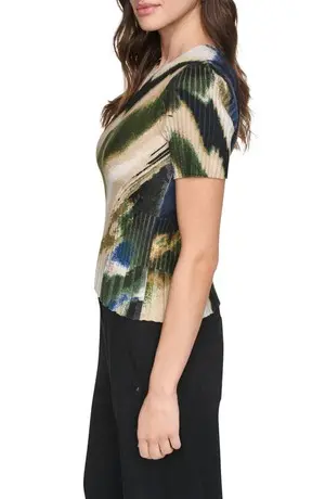Dkny Printed Mixed Rib Sweater