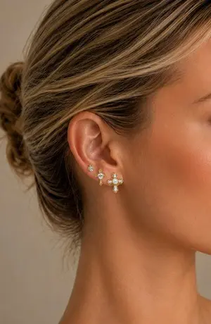 LA MENO Set Of 3 Crystal Cross Stud Earrings