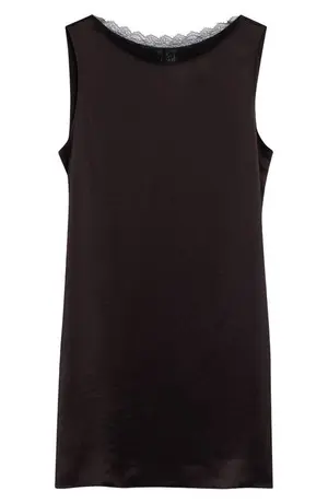 LESET Barb Lace Detail Satin Minidress - Chocolate