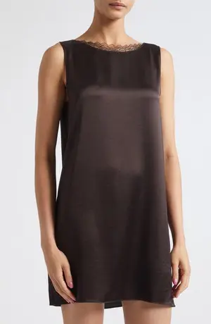 LESET Barb Lace Detail Satin Mini Dress