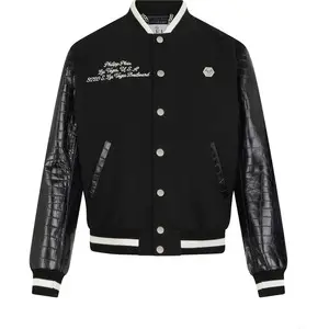 Philipp Plein Varsity Bomber Cocco Sleeves Las Vegas - Black