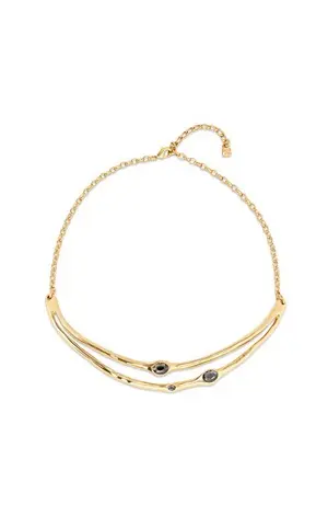 UNODE50 18k -plated Rigid Necklace With Black Faceted Crystals - Gold