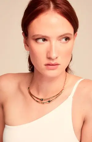 UNODE50 18k -plated Rigid Necklace With Black Faceted Crystals