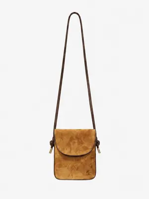 MINE BILGI Naya Suede Leather Flap Crossbody & Shoulder Bag - Brown