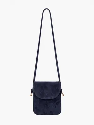 MINE BILGI Naya Suede Leather Flap Crossbody & Shoulder Bag - Navy