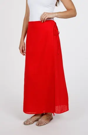 LEISURE LAB Marbella Wrap Maxi Skirt - Ruby