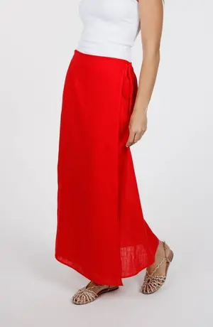 LEISURE LAB Marbella Wrap Maxi Skirt - Ruby