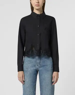 Philipp Plein Popeline Cropped Shirt Lace - Black