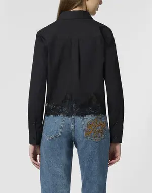 Philipp Plein Cropped Cotton Poplin Shirt With Lace Detail