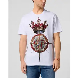 Philipp Plein Round Neck T-shirt Crown Stones - White