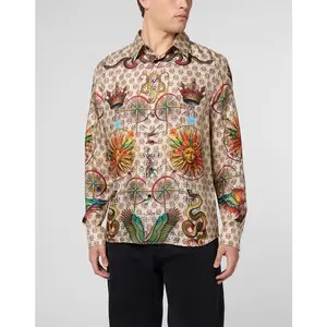 Philipp Plein Silk Pajamas Shirt Monogram Tattoo - Beige