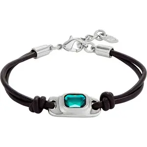 UNODE50 Sterling Plated Leather Bracelet With Crystal - Silver