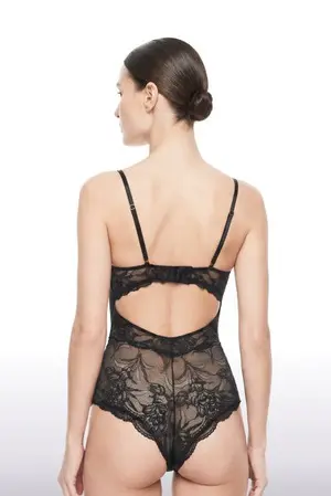 MERS SILK Eclipse Bodysuit With Lace And Sculpting Panels - Black