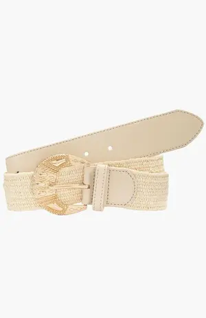 LASCANA Woven Belt With Leather Trim And Gold Tone Buckle - Beige
