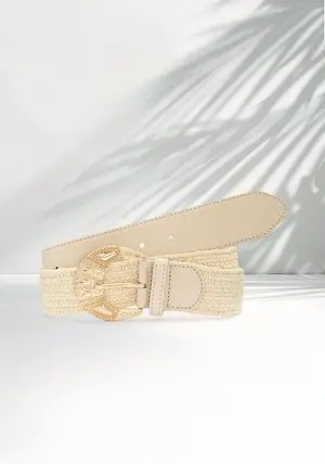 LASCANA Woven Belt With Leather Trim And Gold Tone Buckle