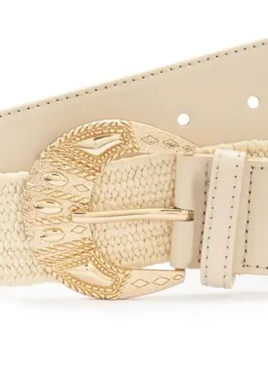 LASCANA Woven Belt With Leather Trim And Gold Tone Buckle