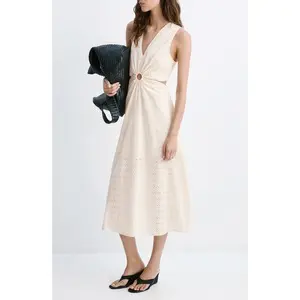 Mango Openwork Cotton Cutout Midi Dress