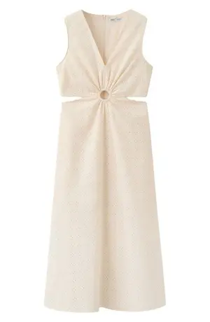 Mango Openwork Cotton Cutout Midi Dress