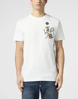 Philipp Plein Round Neck T-shirt Tennis Pet Patch Men Offwhite