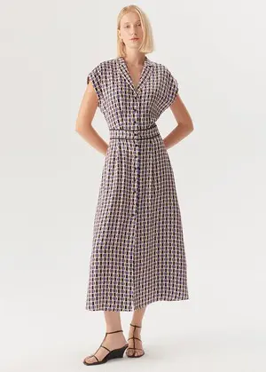 EXQUISE Aitana Midi Dress - Blue Patterned