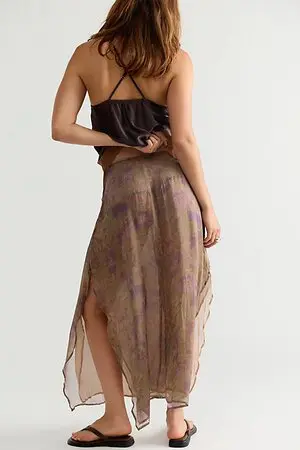 Free People Karis Crinkle Midi Skirt - Tan Combo