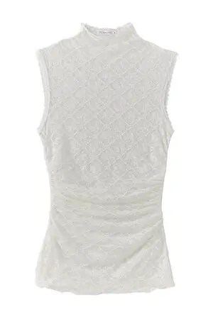 Free People Intimately Lace Mock Neck Fitted Tank - Clean Ivory
