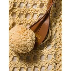 Miu Miu Beige Crochet Raffia Handbag With Embroidered Logo And Leather Details